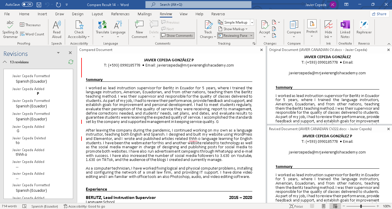 How to compare two Word documents for differences - Javier Techno Review